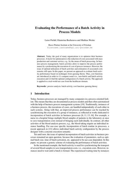 Pdf Evaluating The Performance Of A Batch Activity In Process Models