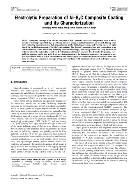 Pdf Electrolytic Preparation Of Ni B4c Composite Coating And Its Characterization