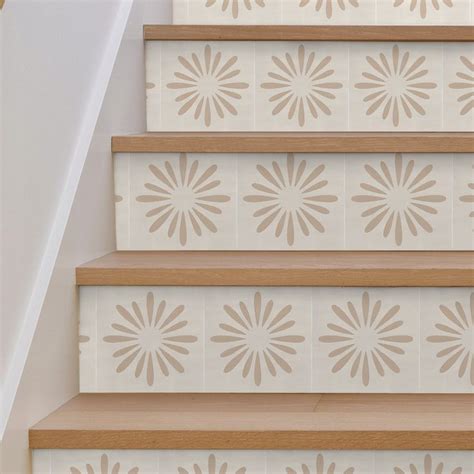 Boho Floral Neutral Stair Riser Stickers Pack Of 6 Removable Stair