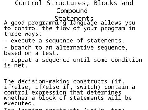 Ppt Control Structures Blocks And Compound Statements A Good