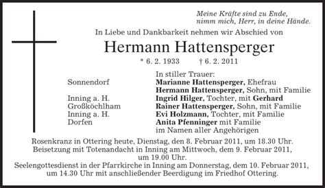 Traueranzeigen Von Hermann Hattensperger Trauer Merkur De