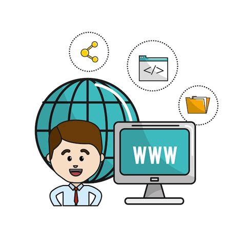 Premium Vector Man With Global Computer Connect Service And Digital Icons