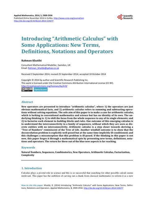 Pdf Introducing “arithmetic Calculus” With Some Applications New Terms Definitions