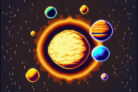 Premium Ai Image Pixel Art Planetary System Background In Retro Style