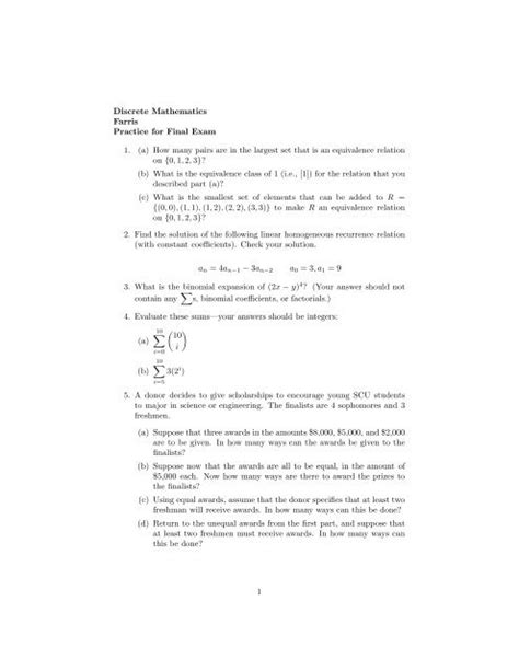 Discrete Mathematics Farris Practice For Final Exam 1 A How Many