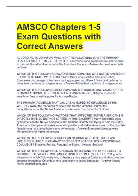 AMSCO Chapters Exam Questions With Correct Answers AMSCO Chapters Stuvia US
