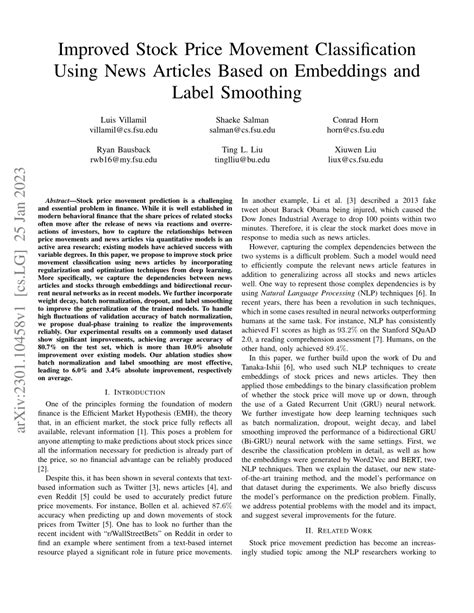Pdf Improved Stock Price Movement Classification Using News Articles