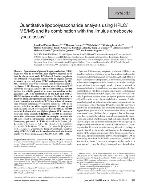 Pdf Quantitative Lipopolysaccharide Analysis Using Hplcmsms And Its Combination With The