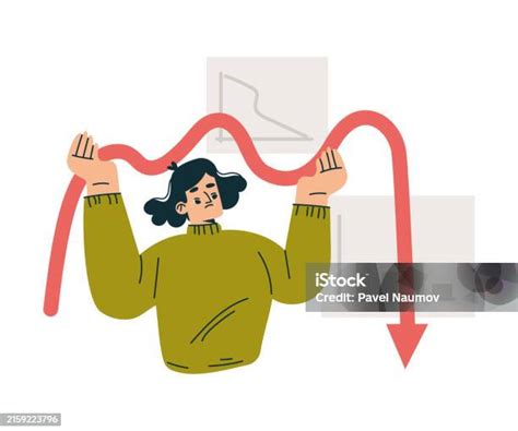 주식에 투자 와 슬픈 여자 문자 와 쇠퇴 도표 와 도표 벡터 삽화 감소에 대한 스톡 벡터 아트 및 기타 이미지 감소 개념