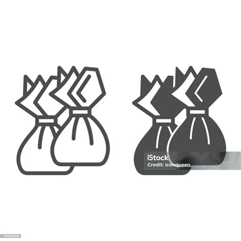 포장 된 초콜릿 사탕 쌍 라인과 단색 아이콘 과자 사탕 개념 벡터 그래픽 흰색 배경에 포장지 기호에 사탕 모바일 또는 웹