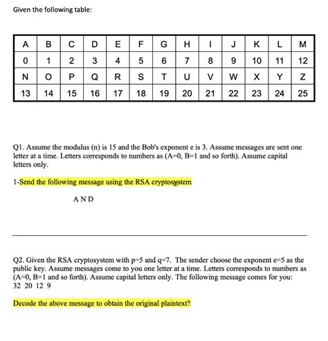 solved given the following table q1 assume the modulus n