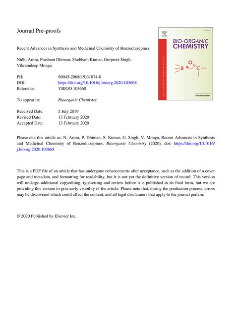 recent advances in synthesis and medicin journal pre proofs recent