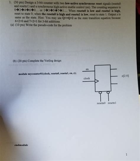 solved 1 30 pts design a 3 bit counter with two