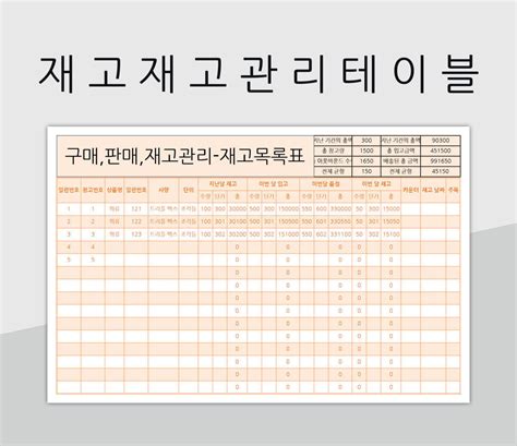 재고 재고 관리 테이블 엑셀 Excel 및 구글 스프레드 시트 무료 다운로드 Slidesdocs