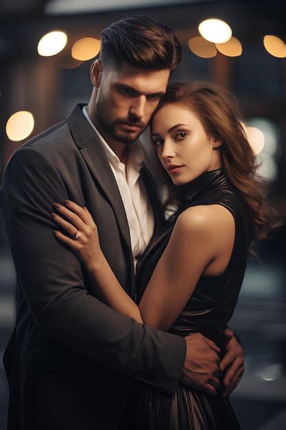 Premium Photo Dynamic Pose Hugging Passion Looking At The Camera