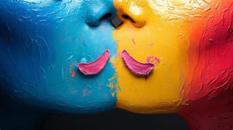 Premium Photo Colorful Faces Covered In Paint Celebrating Gender