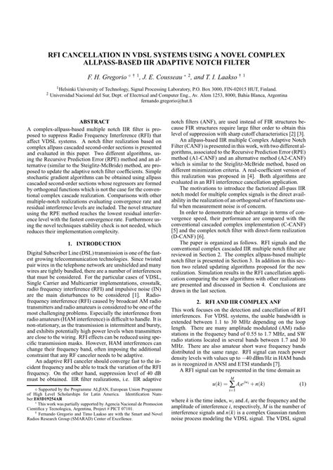 Pdf Rfi Cancellation In Vdsl Systems Using A Novel Complex Allpass
