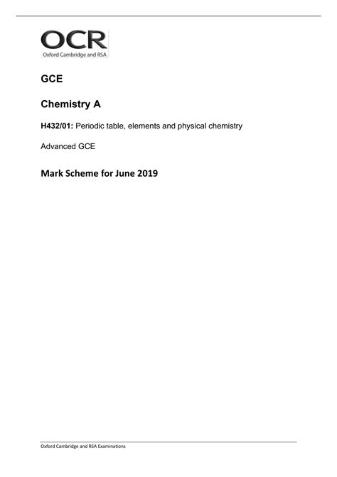 Ocr Gce Chemistry A H43201 Periodic Table Elements And Physical