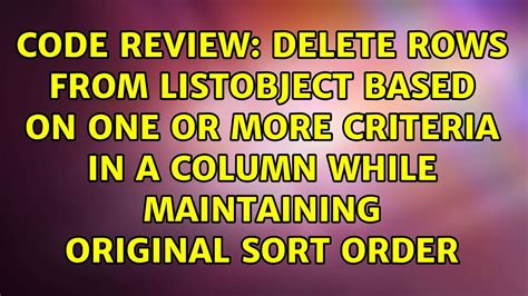 Delete Rows From Listobject Based On One Youtube
