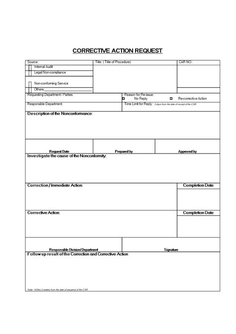 Internal Corrective Action Request