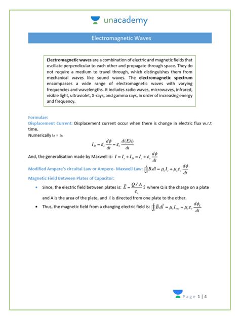 Formula Sheet Electromagnetic Waves 1 Pdf Electromagnetic Radiation
