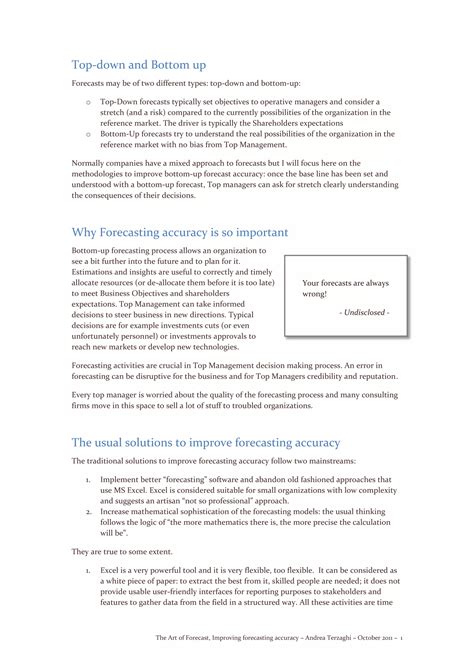 The Art Of Forecast Improving Forecasting Accuracy Pdf