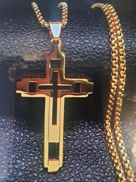 신앙 그리스도 이중 십자가 골드 목걸이 남녀공용 세컨웨어