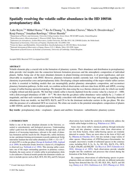 Pdf Spatially Resolving The Volatile Sulfur Abundance In The Hd 100546 Protoplanetary Disk