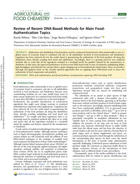 Pdf Review Of Recent Dna Based Methods For Main Food Authentication Topics