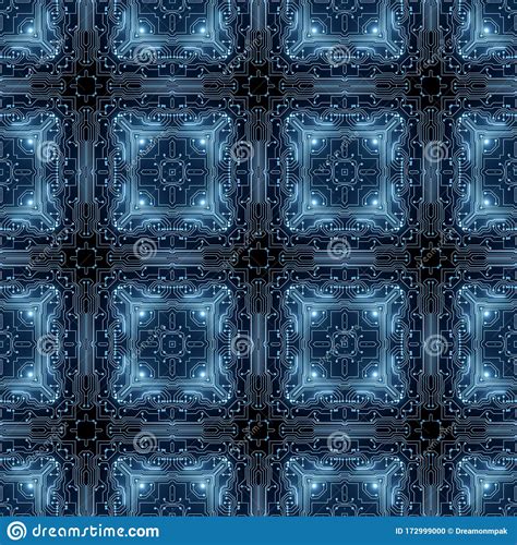 Blue Circuit Board Pattern Digital Seamless Background Abstract Futuristic Computer Motherboard