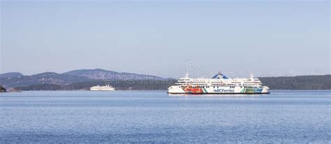 Bc Ferries Passing By Gulf Islands During A Sunny Summer Day Editorial