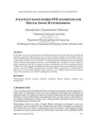 A Wavelet Based Hybrid SVD Algorithm For Digital Image Watermarking PDF