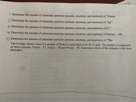 Solved Determine The Amount Of Subatomic Particles Protons Chegg