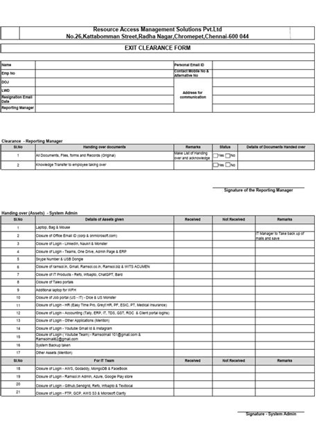 exit clearance form 2 pdf computing software