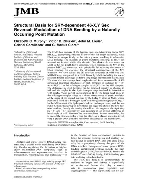 Pdf Structural Basis For Sry Dependent 46 Xy Sex Reversal Modulation Of Dna Bending By A
