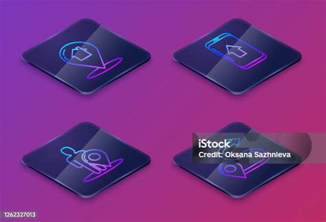 집 사람의 실루엣이 있는 맵 마커 도시 지도 탐색 및 경로 위치의 인포그래픽을 설정합니다 파란색 정사각형 버튼 벡터 3차원