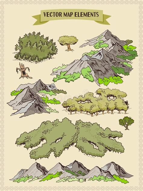 Vector Map Elements Colorful Hand Draw Forest Tree Wood Vector Colorful Sponsored
