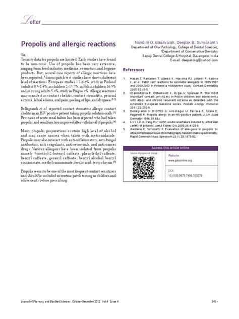 Propolis And Allergic Reactions Etter Pdf Allergy Dermatitis