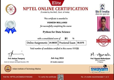 Vignesh Mullangi On Linkedin Nptel Datascience Python