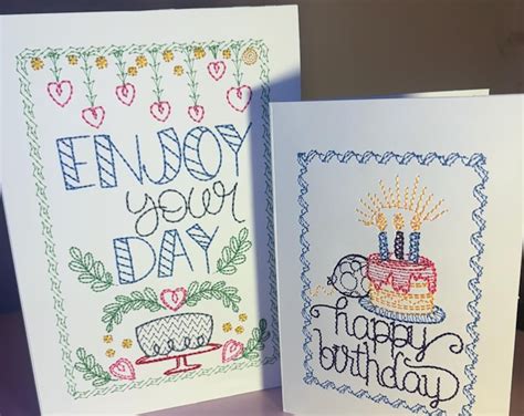 Set Of Two Embroidered Birthday Cards Etsy