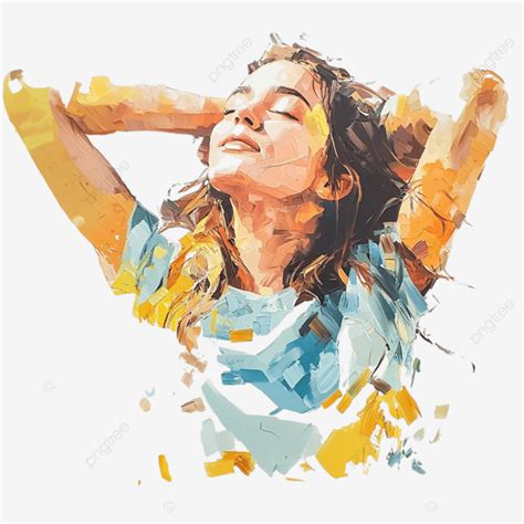 자신을 즐기고 있는 소녀의 예술적인 그림 여자 오렌지 드레스 좌석 Png 일러스트 및 이미지 에 대한 무료 다운로드 Pngtree