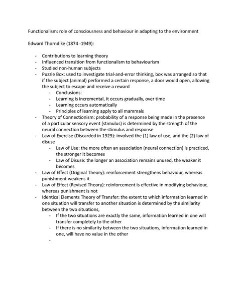 LM Midterm Learning Memory Notes Functionalism Role Of Consciousness And Behaviour In