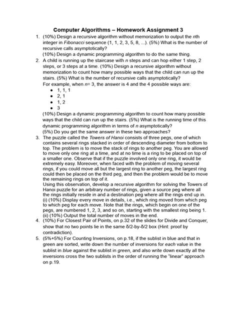 Computer Algorithms Homework Assignment 3 Pdf Dynamic Programming Computational Science