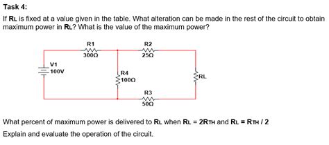 Solved Task 4 If RL Is Fixed At A Value Given In The Table Chegg Com
