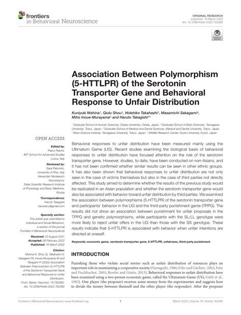 Pdf Association Between Polymorphism 5 Httlpr Of The Serotonin Transporter Gene And
