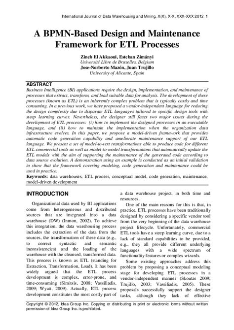 Pdf A Bpmn Based Design And Maintenance Framework For Etl Processes