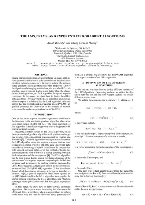 Pdf The Lms Pnlms And Exponentiated Gradient Algorithms Jacob