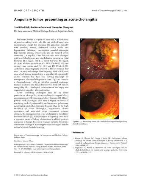 Pdf Ampullary Tumor Presenting As Acute Cholangitis