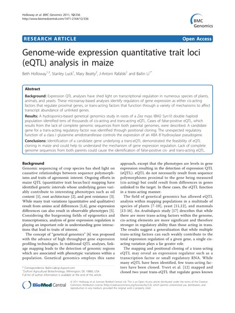 Pdf Genome Wide Expression Quantitative Trait Loci Eqtl Analysis In Maize