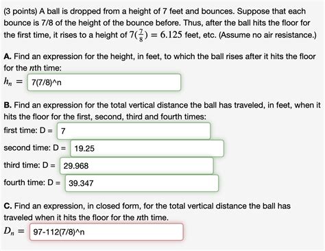 Solved 3 Points A Ball Is Dropped From A Height Of 7 Feet